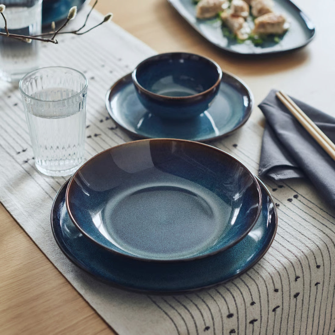 IKEA GLADELIG Plates – Blue | Side, Deep & 20x13 cm | Elegant Stoneware ...
